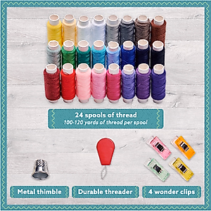 ﻿﻿ARTIKA Sewing Kit for Adults and Kids - Small Beginner Set w/ Multicolor Thread, Needles, Scissors, Thimble & Clips - Emergency Repair and Travel Kits - Sewing Accessories and Supplies