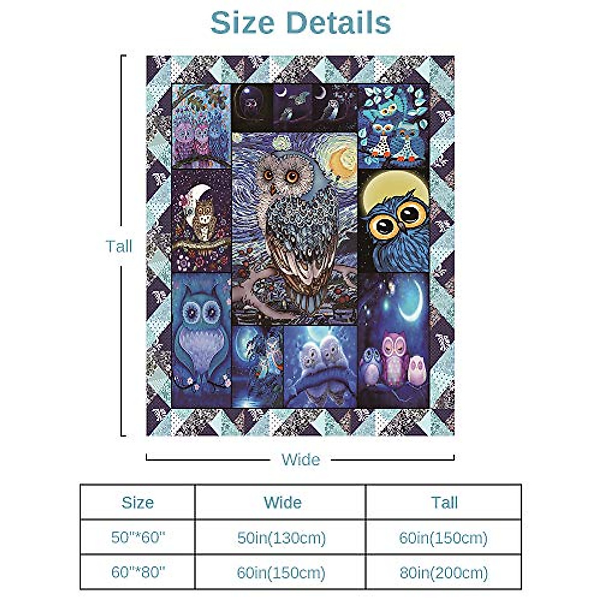 YunTu Owl Blanket Owl Gifts for Owl Lovers Women Owl Gifts for Girls Super Soft Sherpa Owl Throw Blankets 50x60 (Blue)