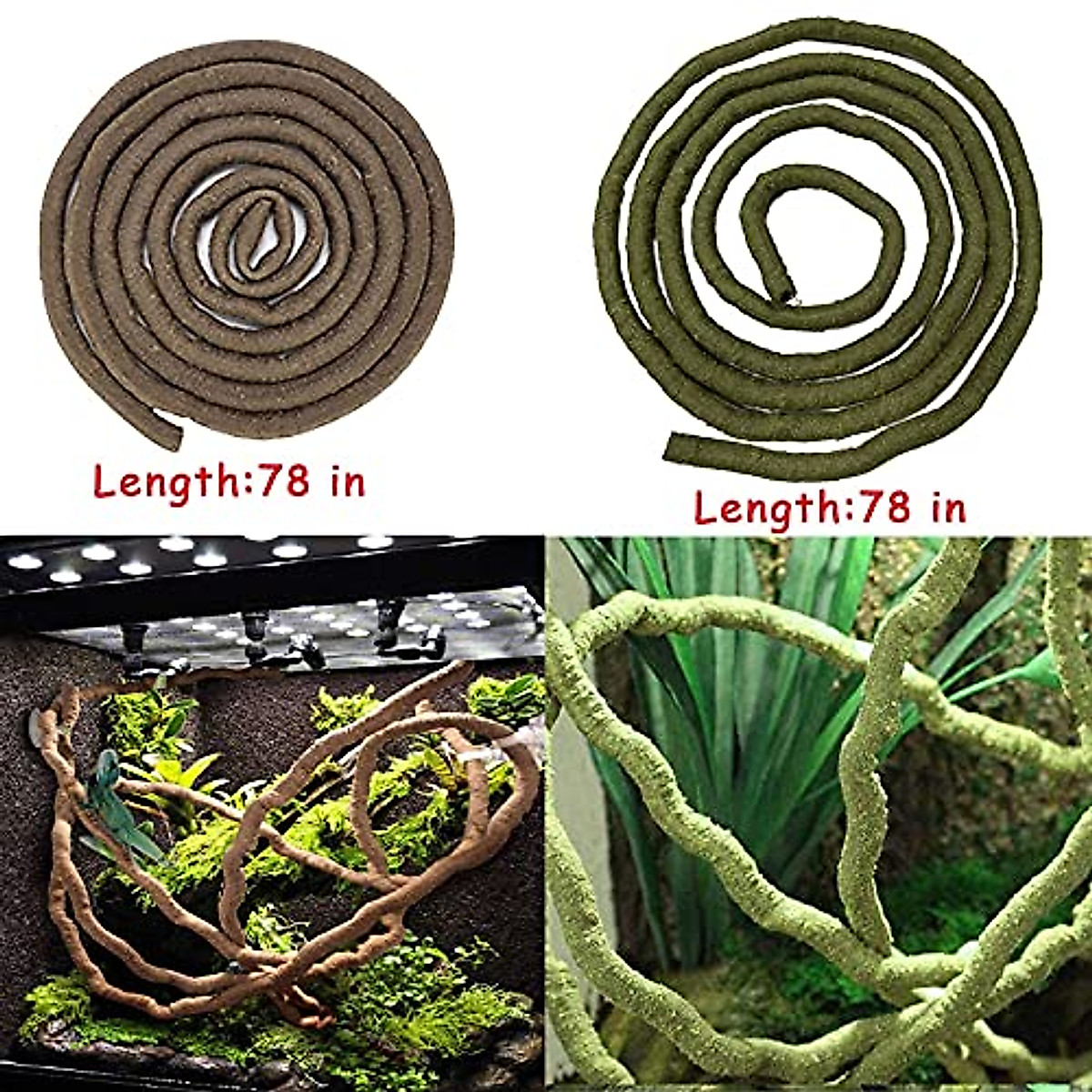 kathson Lizard Coco Den with Ladder, Reptile Hideouts Gecko Coconut Husk Hut with Artificial Bendable Jungle Climbing Vines for Chameleon, Lizards, Gecko, Snakes to Hide Perch and Play