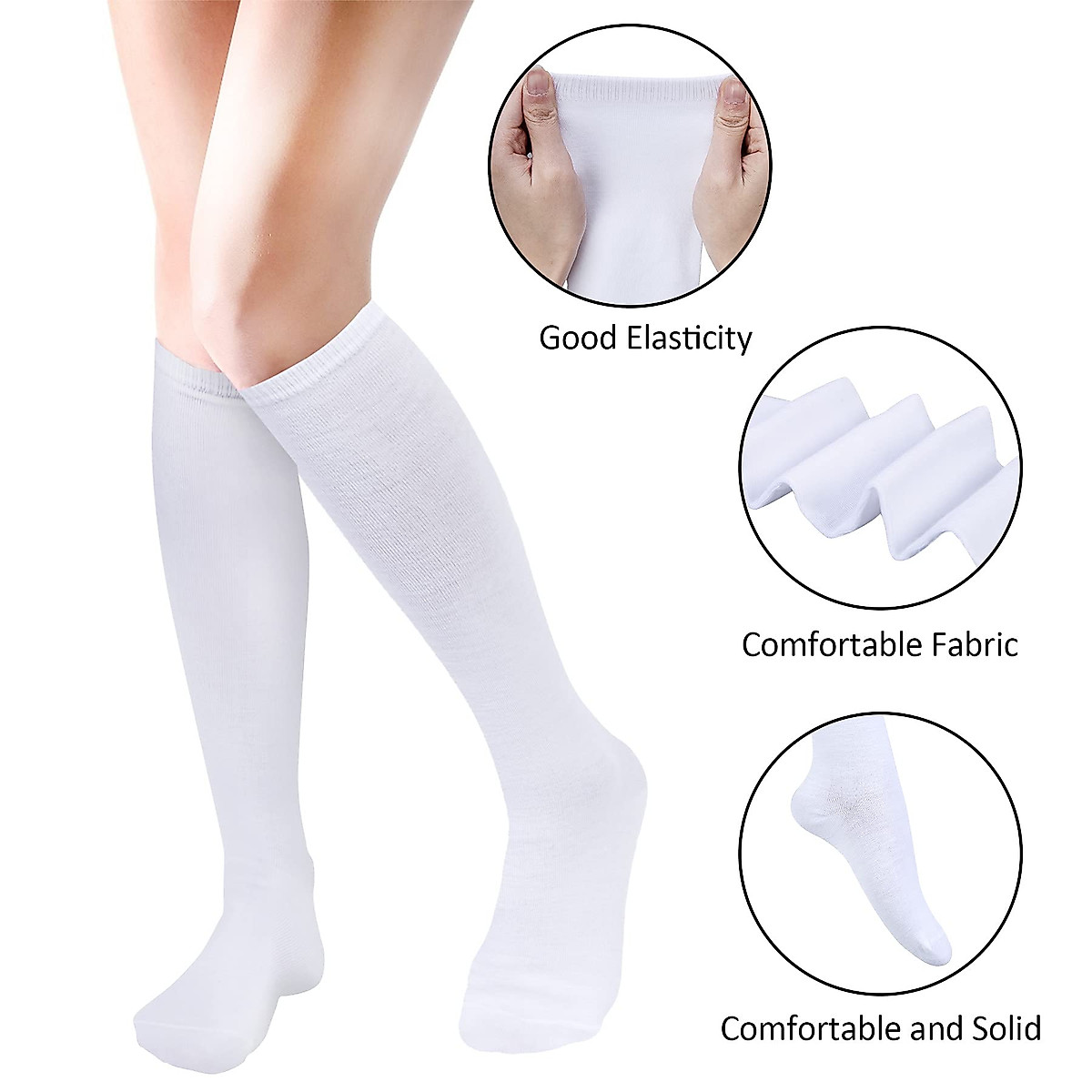 Senker Fashion Women's 4 Pairs Knee High Cotton Solid Knit Socks, White(4 Pairs)