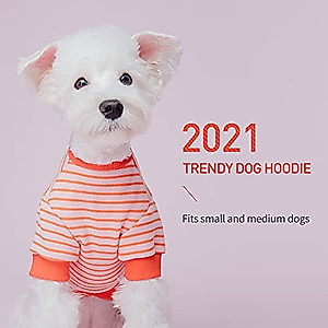 ISPET Stripe Dog Hoodie Sweatshirt Smile Stitchwork Dog Sweater 100% Cotton Pet Warm Winter Clothes for Small Medium Dogs, Red Medium