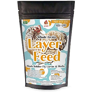 Pampered Chicken Mama Backyard Chicken Feed with Black Soldier Fly Larvae Grubs Soy Free & Herbs (40 Pounds) Non-GMO Layer Pellets: High Protein All-Natural Grower Feed Supplies for Laying Chickens
