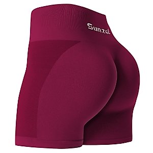 Sunzel Workout Biker Shorts Women Scrunch Butt Lifting Seamless Shorts High Waist Stretch Booty Short for Gym Yoga Running, 5 inches Cherry Red