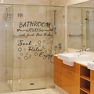 4 Pieces Bathroom Wall Decals Sticker Toilet Rules Soak Relax Enjoy Bathroom Rules Wash Your Hands Love Mom Wall Quote Saying Stickers Vinyl Wall Art Decor for Home Restroom (Black)