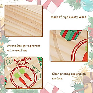 AnyDesign Santa Cookie Plate Round Christmas Wooden Santa Treat Plate Xmas Eve Santa Treat Board Cute Plate Platter Mat Wooden Tray Plate for Christmas Decoration Supplies