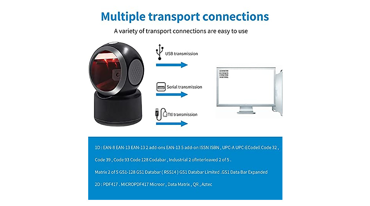 Hands-Free 2D QR Barcode Scanner | Auto-Sensing USB POS
