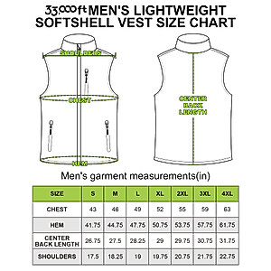 33,000ft Men's Lightweight Softshell Vest Outerwear Zip Up Fleece Lined Windproof Sleeveless Jacket for Golf Running Hiking