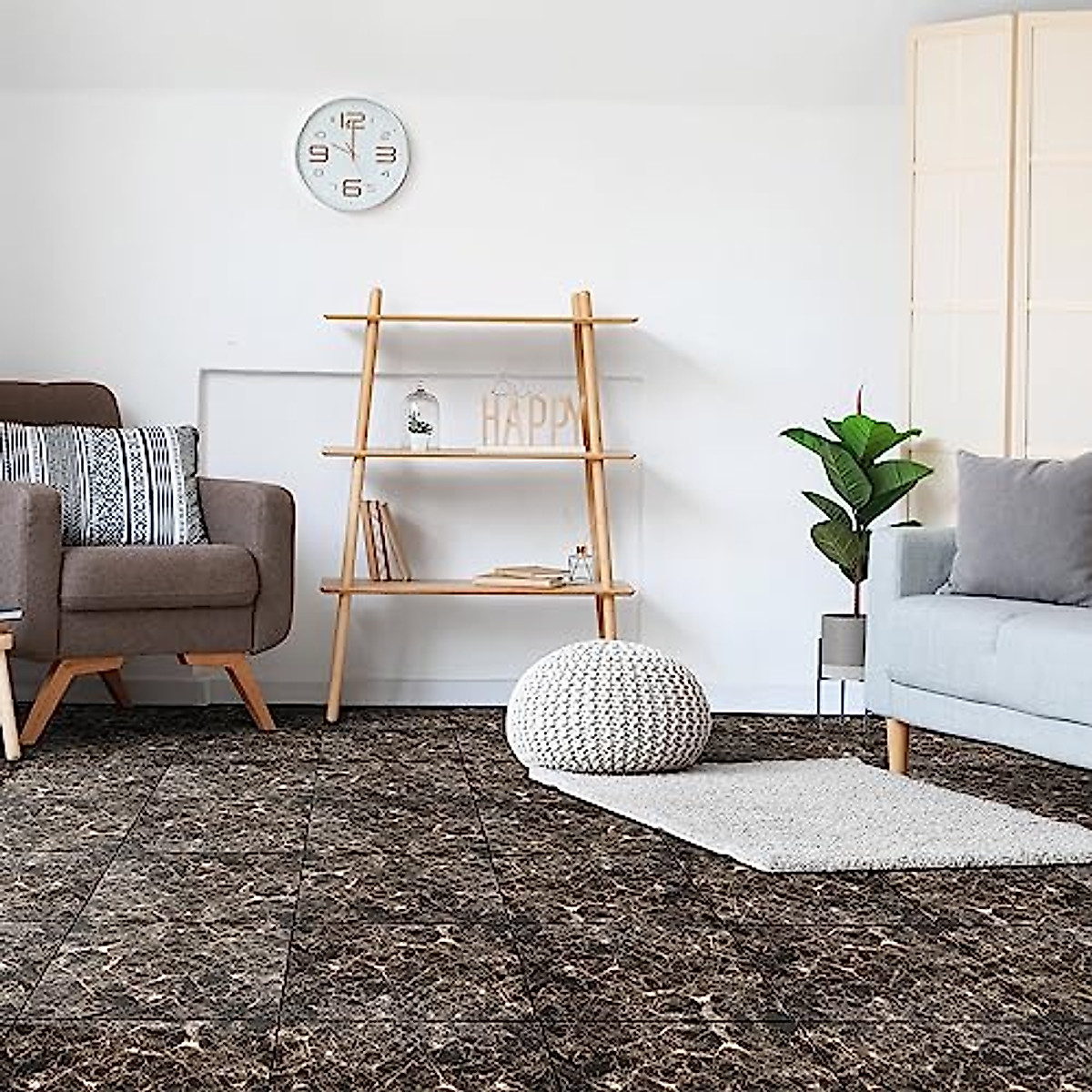 48 Pieces Vinyl Flooring Peel and Stick Floor Tile Stick on Floor Tile Self Adhesive Waterproof Bathroom 12 x 12 Inch for Bathroom Kitchen Bedroom Living Room(Delicate)