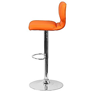 KLS Modern Barstools Adjustable Hydraulic 360 Degree Swivel Stable Steel Frame Padded Vinyl Cushion Low Back Seat Design Dining Chair Pub Stool (1) Orange # 1969