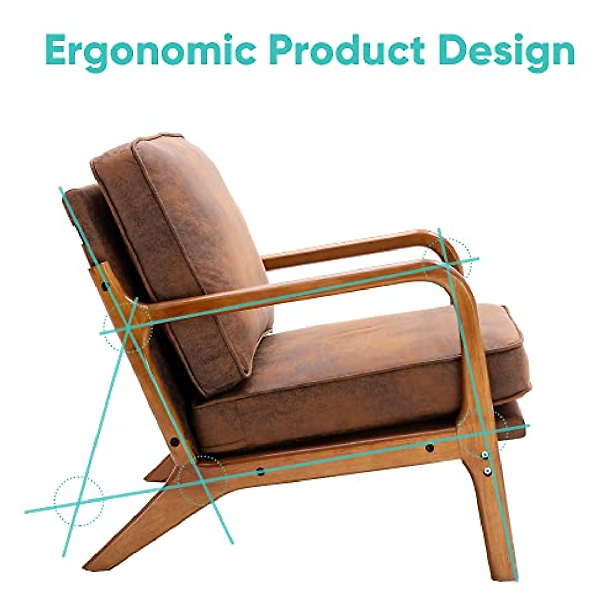 JOYBASE Lounge Arm chair, Mid Century Modern Accent Chair, Wood Frame Armchair for Living Room, Bedroom (Coffee, Microfiber)