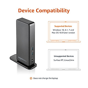 Amazon Basics USB 3.0 Universal Laptop Dual Monitor Docking Station, Black