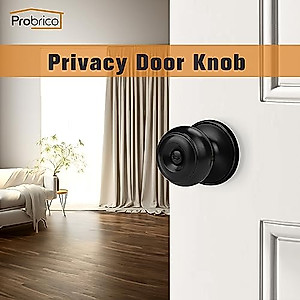 Probrico (6 Pack Interior Door Knobs Matte Black Finish Door Lever with Lock, Standard Door Hardware, Indoor Door Handles Keyless, Privacy Door Lock Knob for Bedroom/Bathroom Flat Ball Knobs