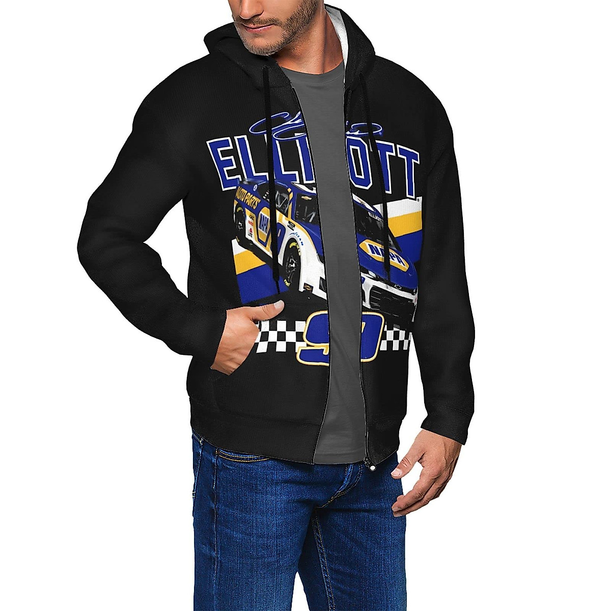 ASFRSH Chase Elliott 9 Hoodies Zip Up Sweatshirts Thick Coats Hooded Jacket Hoodie Unisex Print Coat Jacket