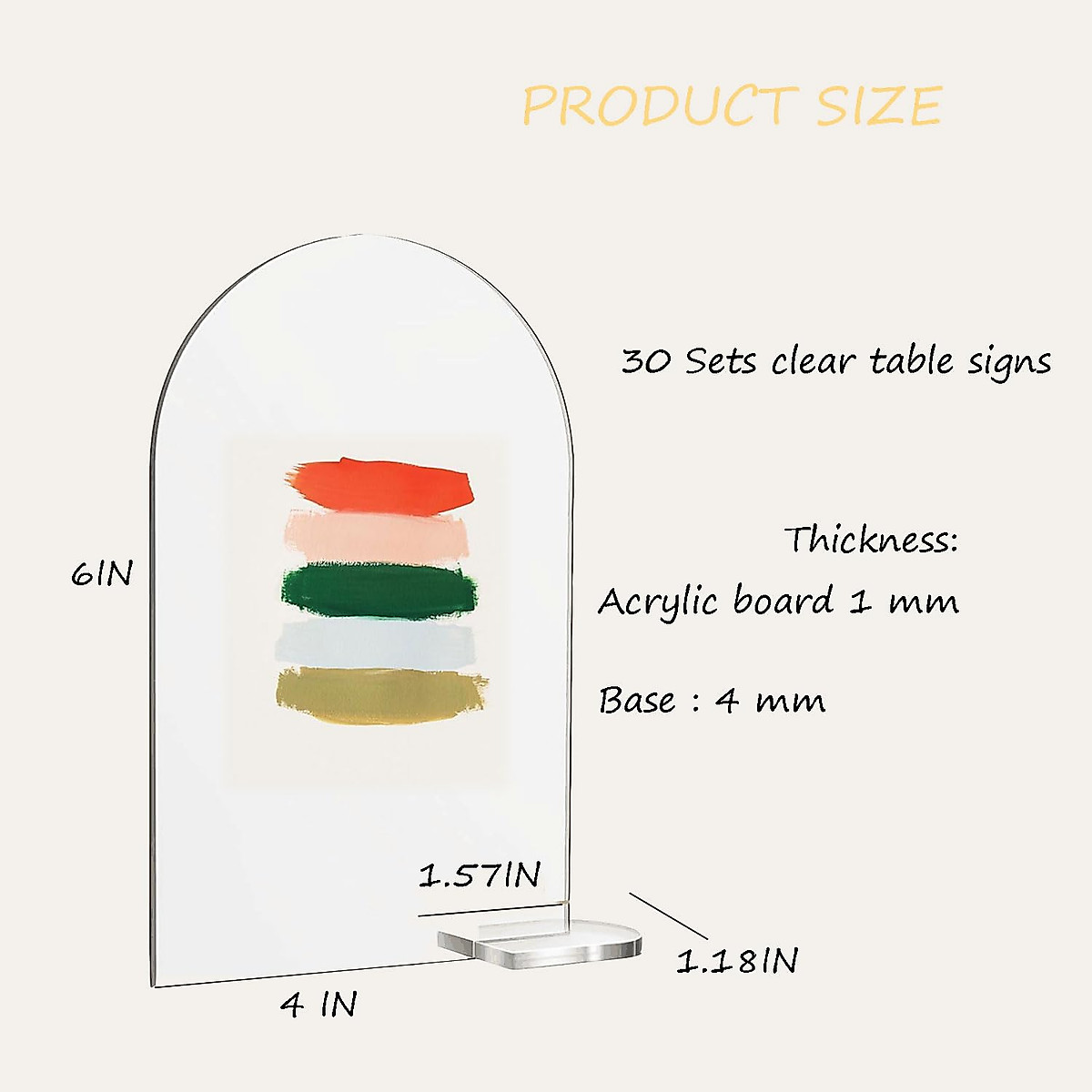 30 Sets Clear Arch Acrylic Sign with Stands Blank Arched Acrylic Sheet DIY Acrylic Arch Table Numbers for Wedding Reception Event Party Restaurant Centerpieces Decor (4 x 6 Inch)