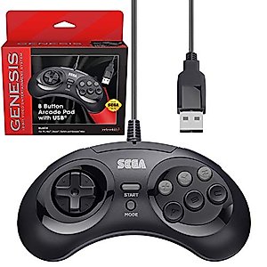 Retro-Bit Official Sega Genesis USB Controller 8-Button Arcade Pad for Sega Genesis Mini, Switch, PC, Mac, Steam, RetroPie, Raspberry Pi - USB Port (Black)