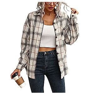 Button Down Shirts Blouse Long Sleeve Flannel Plaid Shirts Oversized Tops