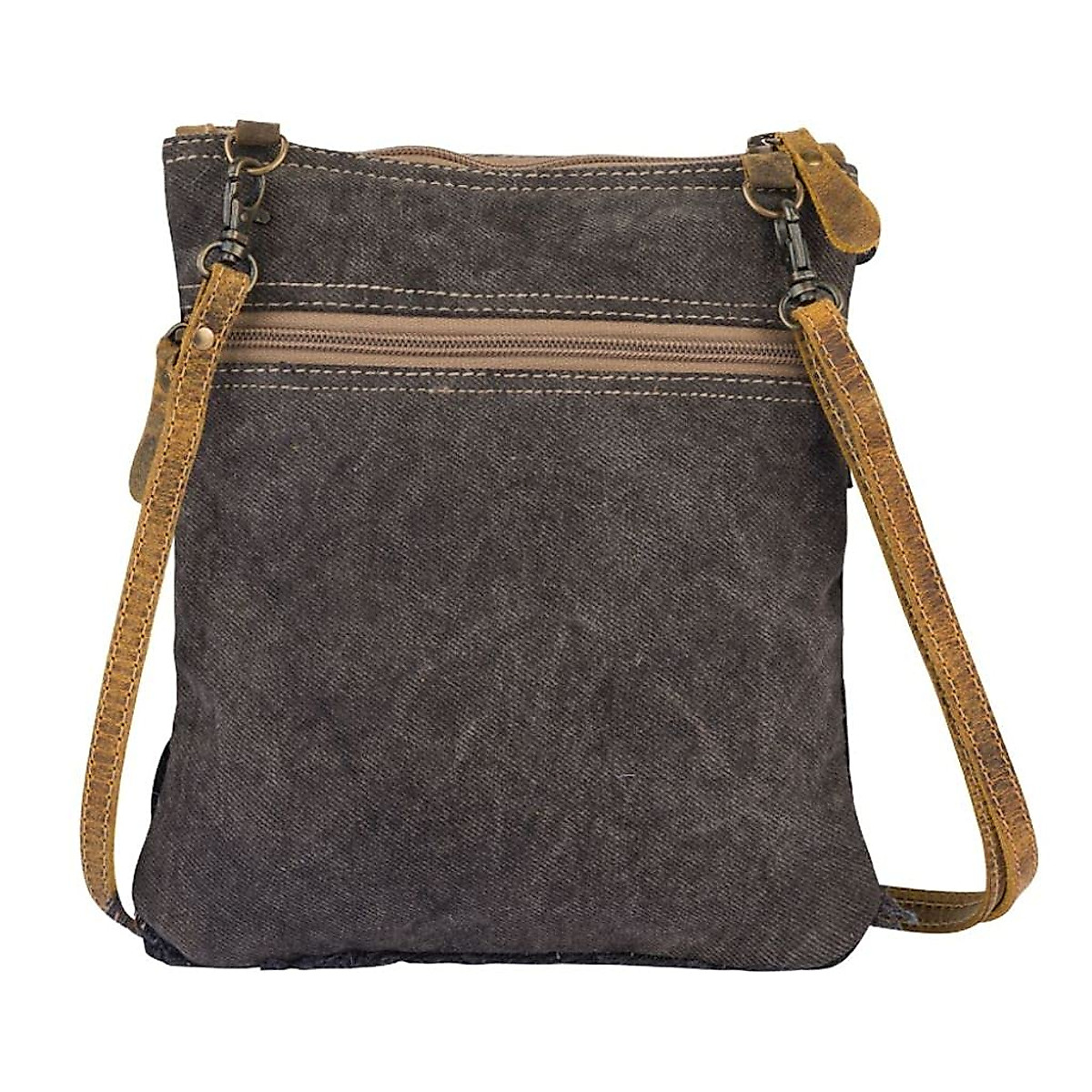 Myra Bag Crisscross Fanrtasy Small & Crossbody Bag Upcycled Canvas, Leather, Cowhide & Rug S-2196