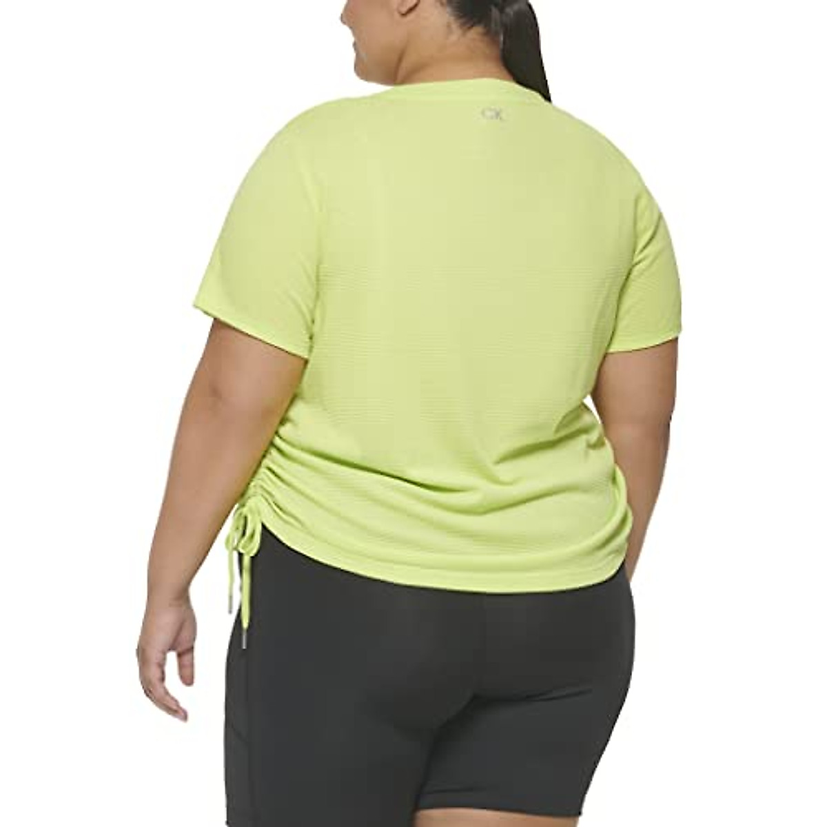 Calvin Klein Performance Women Plus Size Active Textured Pique Mesh Adjustable Side Ruching Top, Lime Fizz, 2X