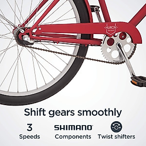 Schwinn Huron Beach Cruiser Bike for Adult, 3-Speed, Coaster Brake, 26-Inch Wheels, 17-Inch Step-Over Steel Frame, Full Front & Rear Fenders, Classic Handlebar, Red
