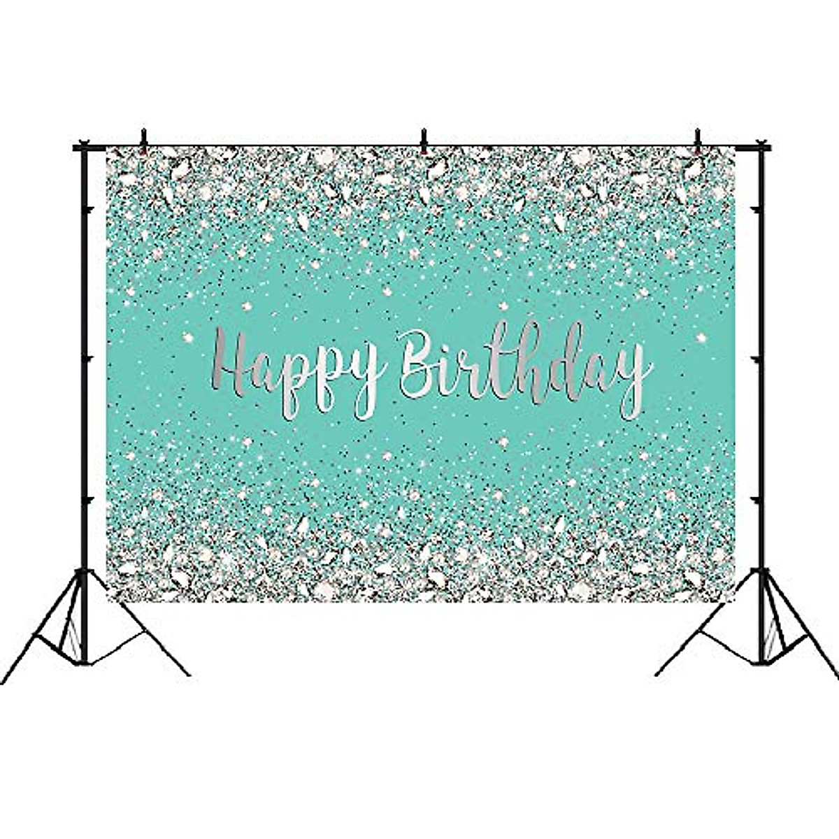 Breakfast Blue and Sliver Birthday Photography Backdrop Sweet 16th 21st Shiny Diamonds Background Girls Adult Women Happy Birthday Party Decorations Cake Table Banner Photo Booth Props 7x5ft