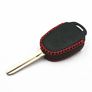 WFMJ Leather Smart 4 Buttons Key Fob Case Cover Chain for Toyota Camry SE LE RAV4 Corolla Venza Avalon Highlander Sequoia (Black)