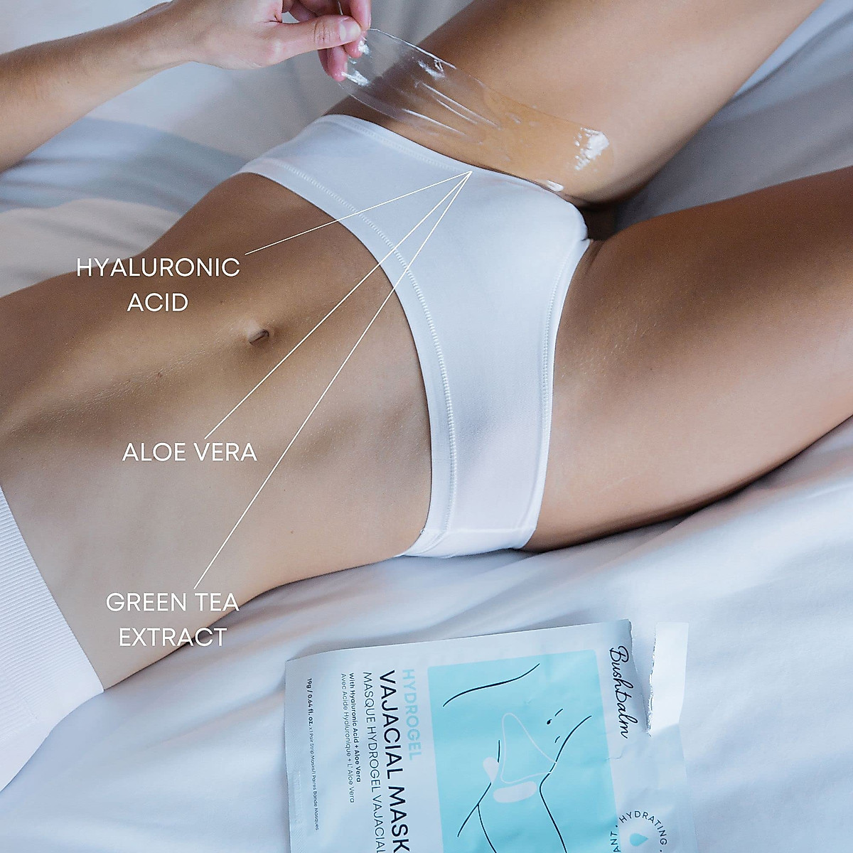 Bushbalm Hydrogel Vajacial Mask - Hydrating Mask with Hyaluronic Acid and Aloe Vera to Cool and Soothe Skin Post-Hair Removal, 3 Full Mask Sets