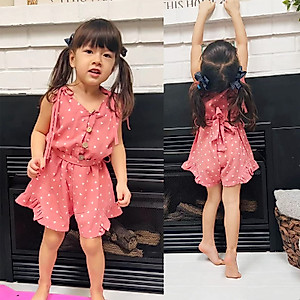 Tikoubabe Toddler Girl Clothes Baby Summer Cute Halter Romper V-Neck Outfits Love Heart Bow Knot Light Red 2T-3T 100CM