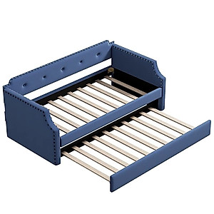 n/a Upholstered Daybed with Trundle, Wood Slat Support,Upholstered Frame Sofa Bed, Twin