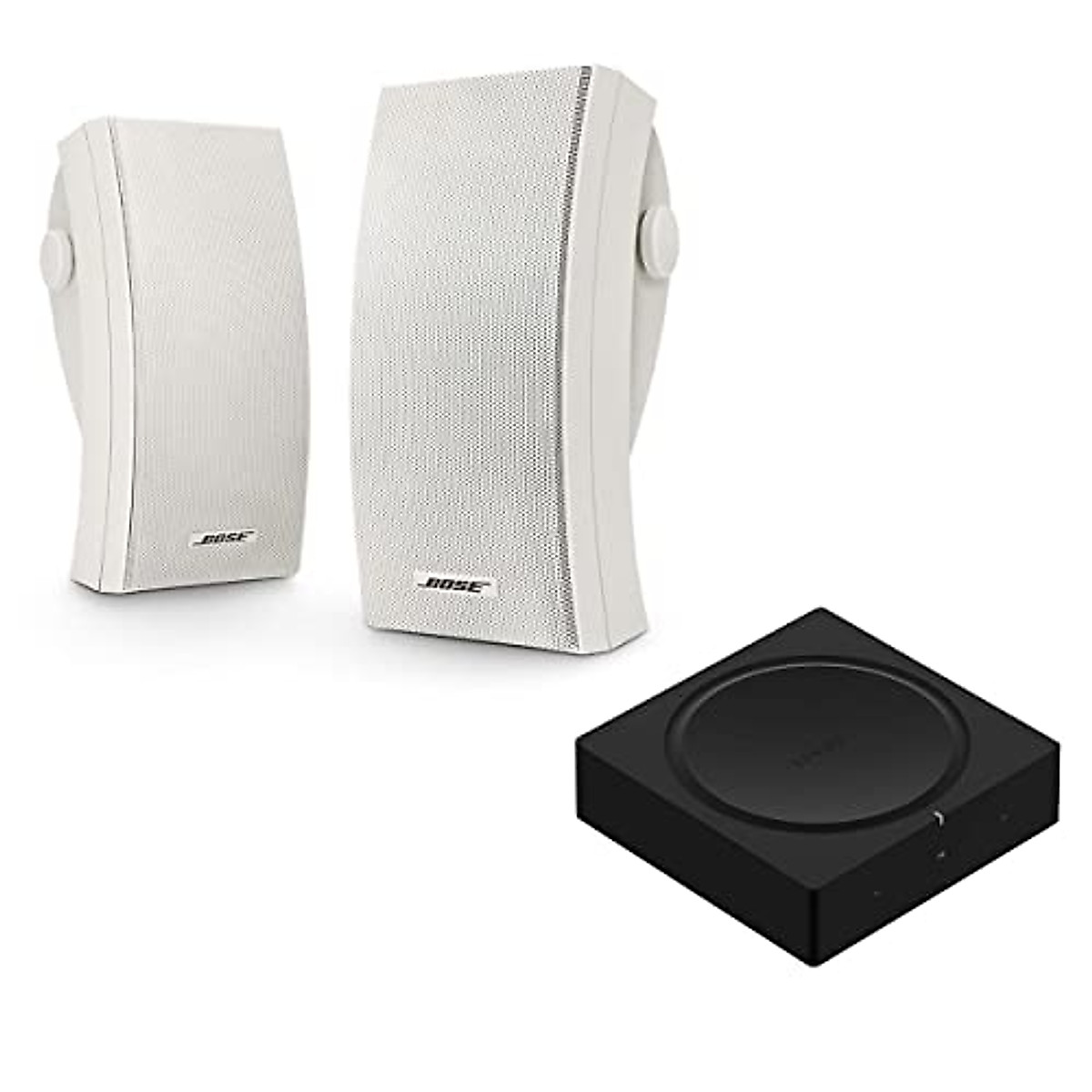 Bose 251 Outdoor Environmental Speakers, White, with Sonos Amp 2.1 Channel Amplifier