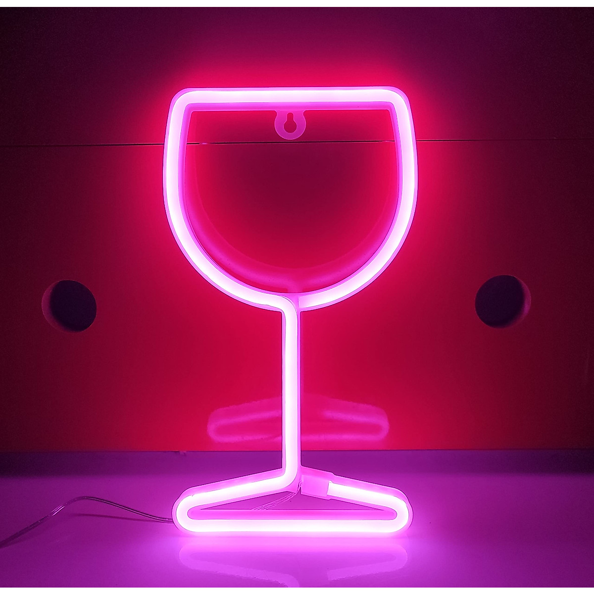 JYWJ Wine Glass Neon Sign,USB or 3-AA Battery Powered Neon Light,LED Table Decoration,Bedroom Wall Decoration,Birthday Gift,Wedding Supplies Business Gift(Pink)