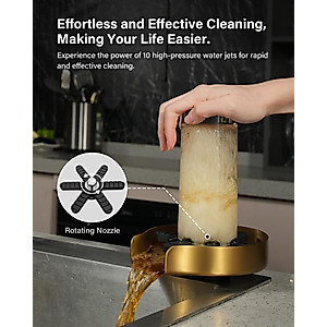 PIPPONER Glass Rinser for Kitchen Sink,Upgrade 360°Rotating Jet Cup Washer for Sink,Premium Stainless Steel Glass Washer for Kitchen Sink,Cup Washer Sink Attachment.(Brushed Champagne Gold)