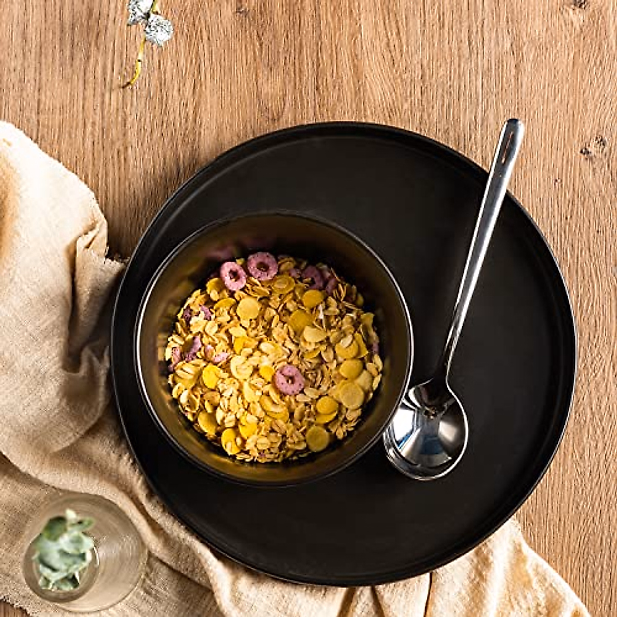 AmorArc Stoneware Cereal Bowls for Kitchen, 26 ounce Ceramic Soup Bowls Set of 6 for Oatmeal Snacks Soup Cereal, Chip-Resistant Kitchen Bowls, Matte Black