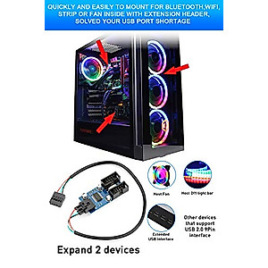 Rocketek Motherboard USB 2.0 9pin Header 1 to 2 Extension Hub Splitter Adapter - Converter MB USB 2.0 Female to 2 Female - 30CM Cable USB 9-pin Internal Cable 9 pin Connector Adapter Port Multiplier …