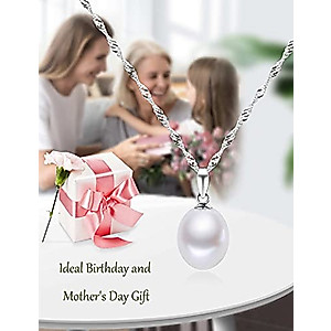 HXZZ Fine Jewelry Women Gifts 925 Sterling Silver Freshwater Cultured Teardrop White Pearl Pendant Necklace Single Pearl Anniversary Birthday for Women girlfriend Girls
