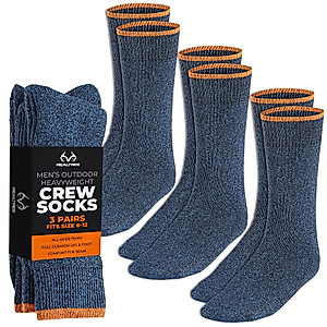 Realtree Thermal Socks for Men - 3 Pack Heavy Weight thermal Crew Sock - Thick Insulated Socks, Winter Accessories for Boots (US, Numeric, 6, 12, Regular, Regular, Blue)