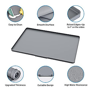 Under Sink Mat, 34" x 22" Upgraded Drainage Design Under Sink Mats for Kitchen Waterproof, Under Sink Drip Tray, Under Sink Mats for Bathroom, Hold up to 3.3 Gallons Liquid (Gray)