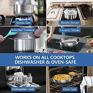 Nuwave Pro-Smart 9pc Stainless Steel Cookware Set, Heavy-Duty Tri-Ply 3.1mm Thickness, 18/10SS, Space Saving Nestable Design, Stay-Cool Handles, Induction-Ready, Works on All Cooktops, 20Yeär Wärranty