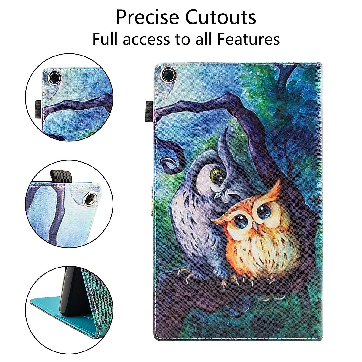 UUcovers for Kindle Fire HD 10 Case 9th/7th Generation (2019/2017) 10.1 inch with Stylus Pencil Holder/Card Slots/Folio Stand PU leather Magnetic Smart Wallet Cover [Auto Wake/Sleep], Oil Painting Owl