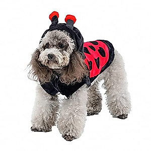 Filhome Ladybug Dog Costume, Halloween Dog Ladybug Costume Outfits Cute Cat Warm Apparel Fall Winter Christmas Clothes for Small Medium Pet(S/RED)