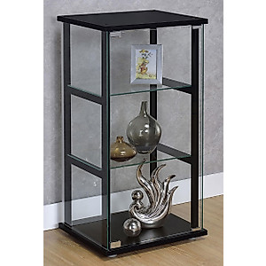 Coaster Home Furnishings Cyclamen 34-inch 3-Tier Clear Tempered Glass Curio Cabinet Display Case with Shelving Black 950179