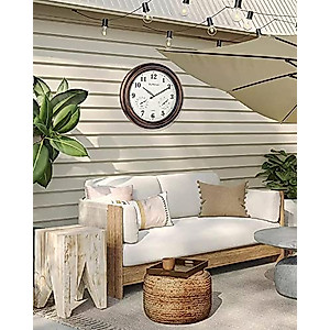 SkyNature Outdoor Clocks Large Waterproof with Thermometer and Hygrometer - 18 Inch Silent Battery Operated Metal Clock, Decorative Garden Clock for Patio, Pool and Home - Bronze