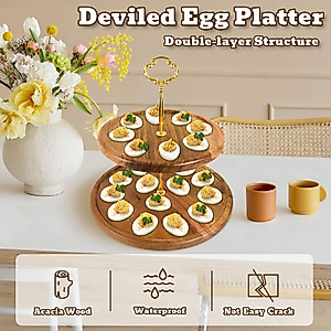 Honitra Double Wooden Deviled Egg Platter, 22 Holes Deviled Egg Plate, Reversible Deviled Egg Tray, Front as Easter & Thanksgiving Deviled Egg Container, Back as Cupcakes Stand & Serving Tray