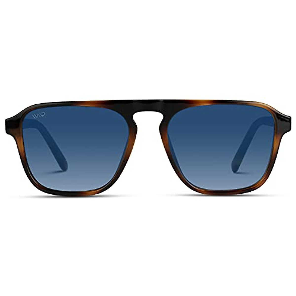 WearMe Pro Polarized Aviator One-Bridge Modern Square Mens Sunglasses (Tortoise Brown/Blue Gradient Lens)
