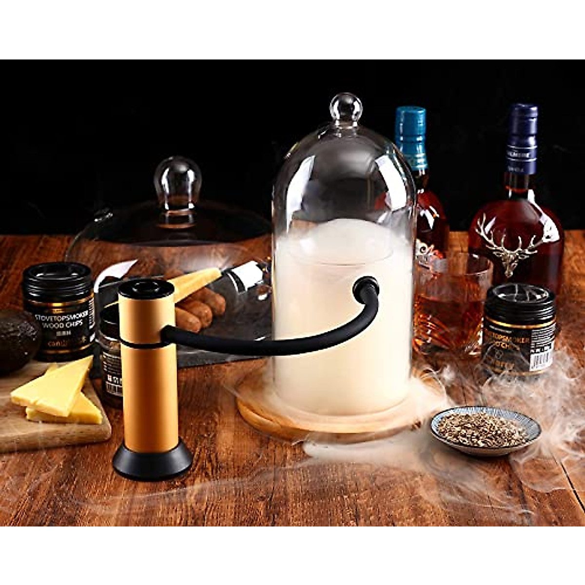 CREATIVECHEF Smoking Gun，Cocktail Smoker Kit，Used Outdoors, Bars, Parties，Aluminum Alloy Material，Yellow