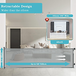 126 Inches Extra Wide Retractable Baby Gates for Large Openings, Sunnycome Extra Wide Baby Gate for Stairs, Doorways, Extra Long Dog Gates for Indoor, Outdoor, Child Gates for Wide Openings(Gray)