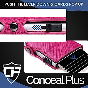 Card Blocr Womens Slim Wallet for Small Purses, Pop Up Wallet with Anti Theft RFID Blocking Credit Card Holder for Women in Pink PU Saffiano