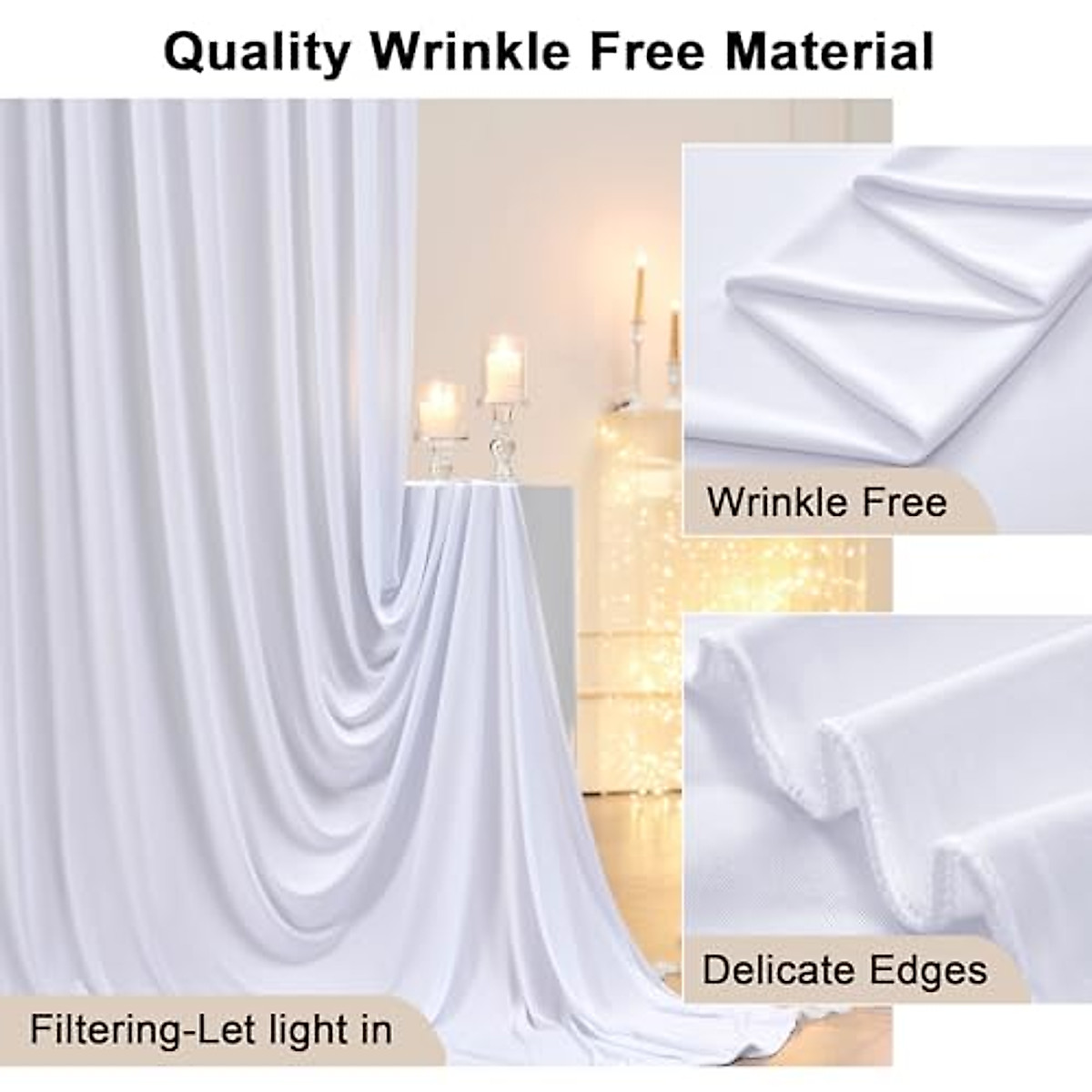 40ft×10ft Wrinkle Free White Backdrop Curtain for Wedding Party, 8 Panels 5×10ft Thick Silky Polyester Photo Backdrop Drapes Curtains for Parties Birthday Baby Shower Baptism Photography Home Decor