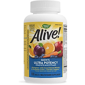 Nature’s Way Alive! Men’s Ultra Potency Complete Multivitamin, High Potency B-Vitamins, Energy Metabolism*, Food-Based Blends, 150 Tablets