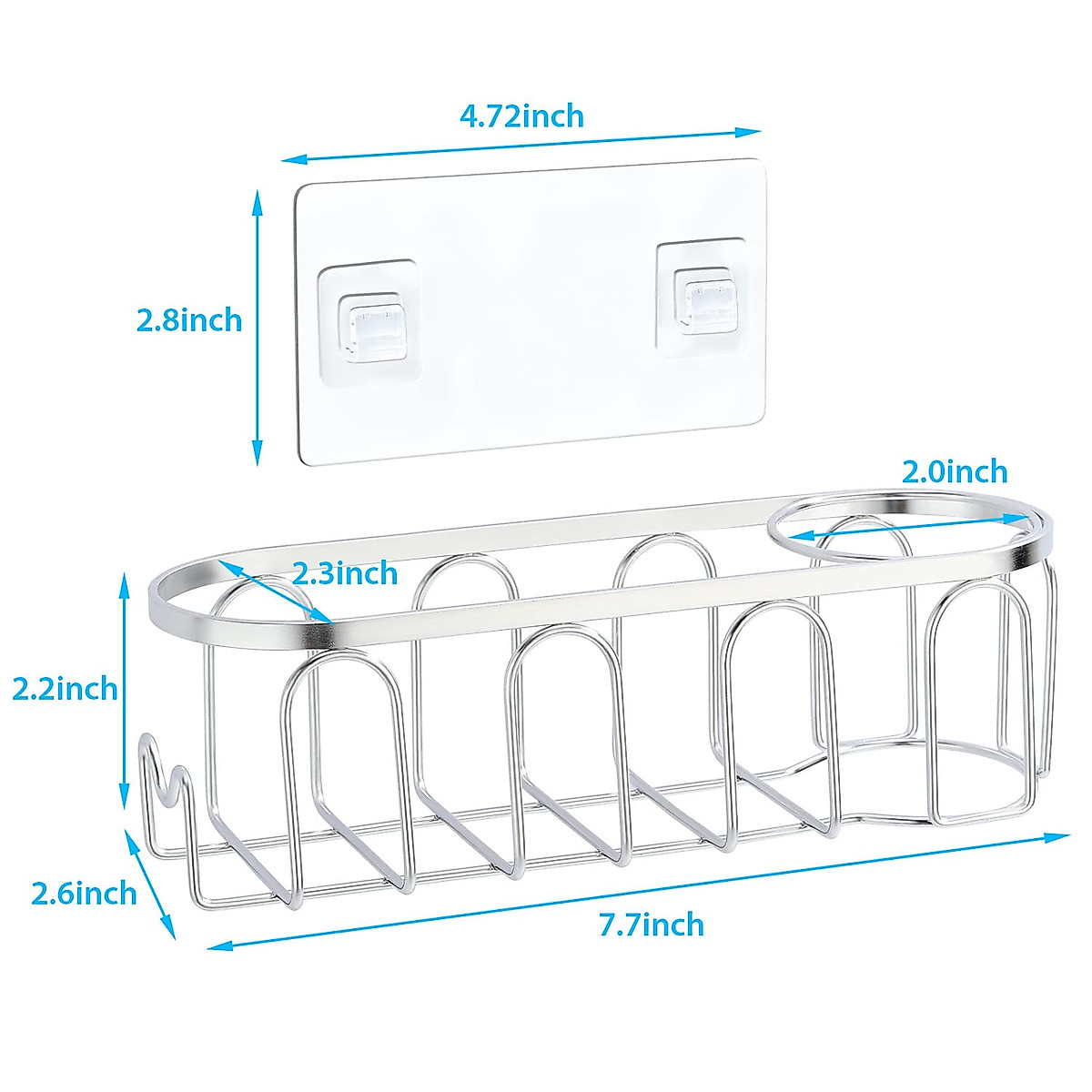 DOLRIS Kitchen Sink Caddy, Sponge Holder for Kitchen Sink, 3 in 1 Adhesive Kitchen Sponge Holder + Brush Holder + Hooks, Kitchen Sink Accessories SUS304 Stainless Steel,Silver