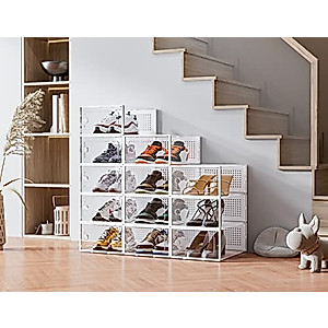 HOMIDEC 12 Pack Shoe Storage Box, Clear Plastic Stackable Sneaker Box, Shoe Organizer for Closet Under Bed Entryway(White)